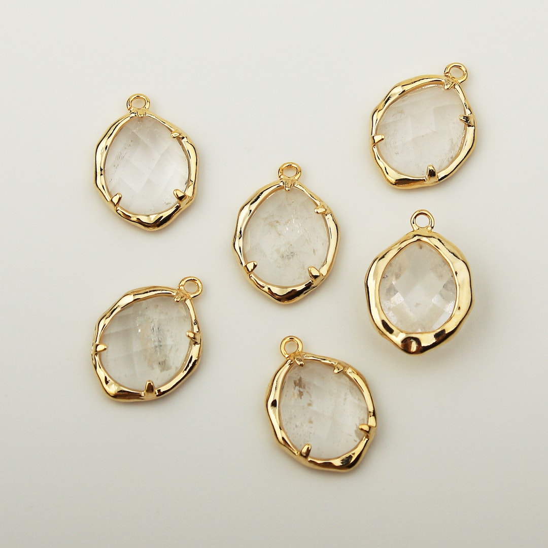 1PCS - Hammered Gold Natural Rock Crystal Charm, Genuine Natural ...