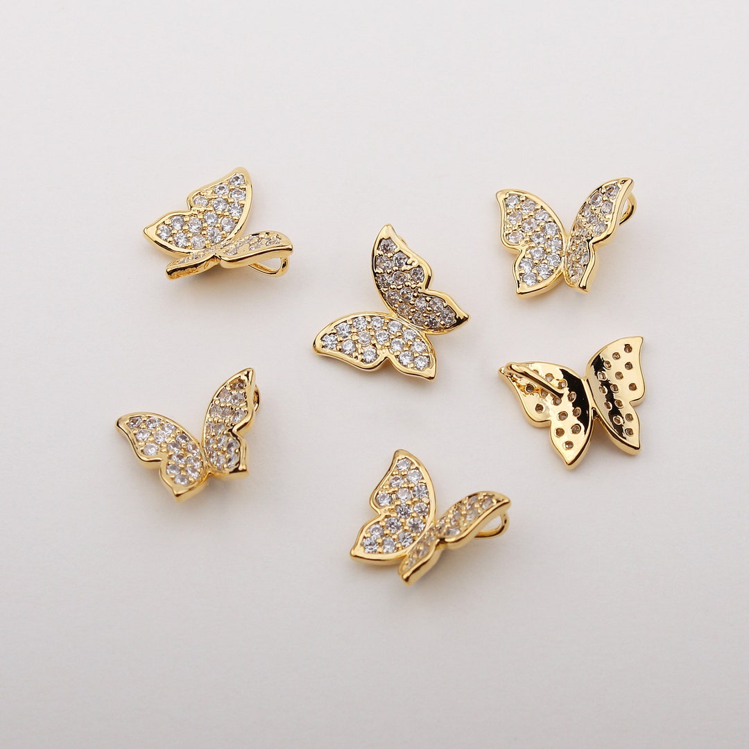 1PCS - Gold Cubic Butterfly, Micro Pave CZ Butterfly, Gold Butterfly ...