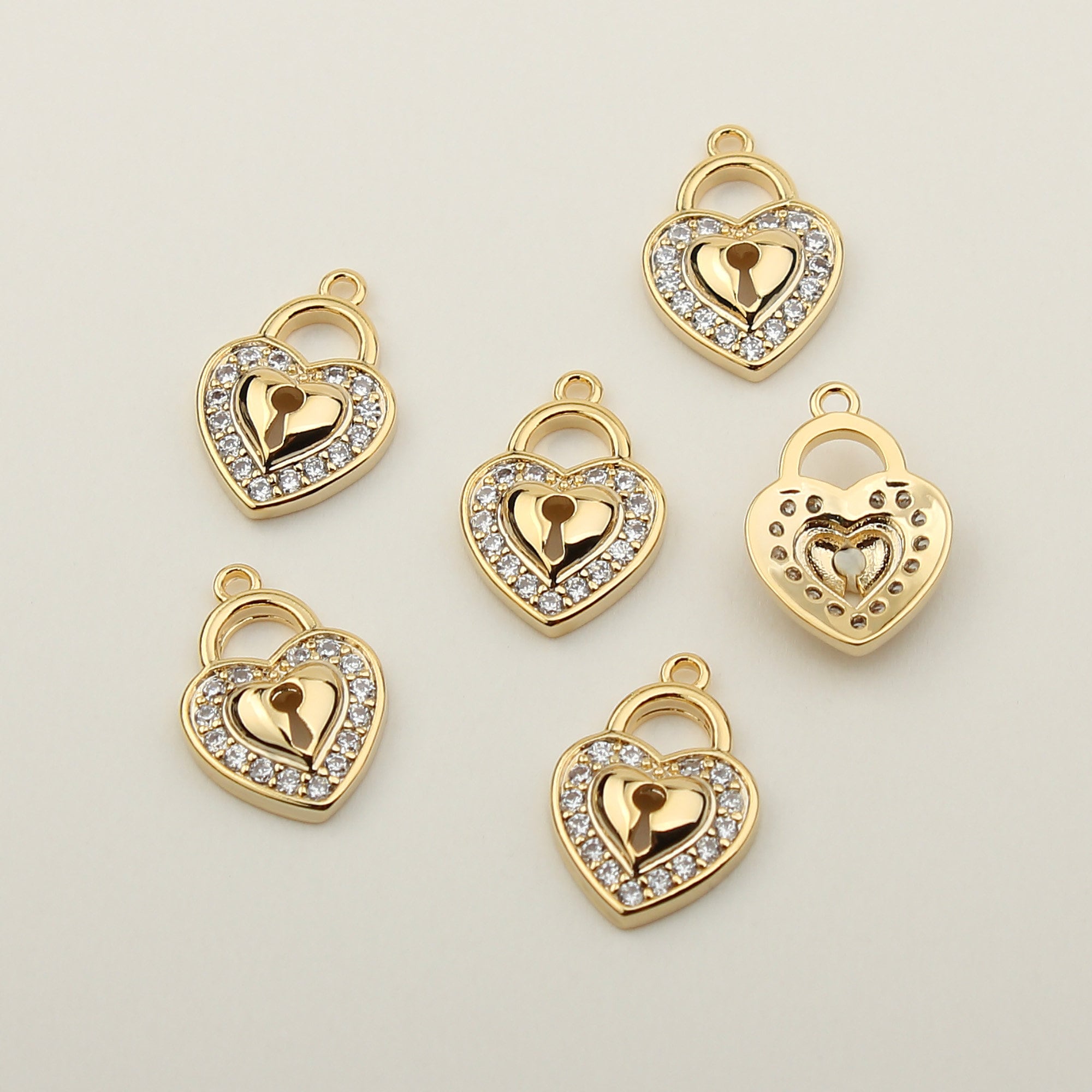 1PCS - Gold Heart Lock With Cubic Charms, Micro Pave Lucky Key Pendant ...