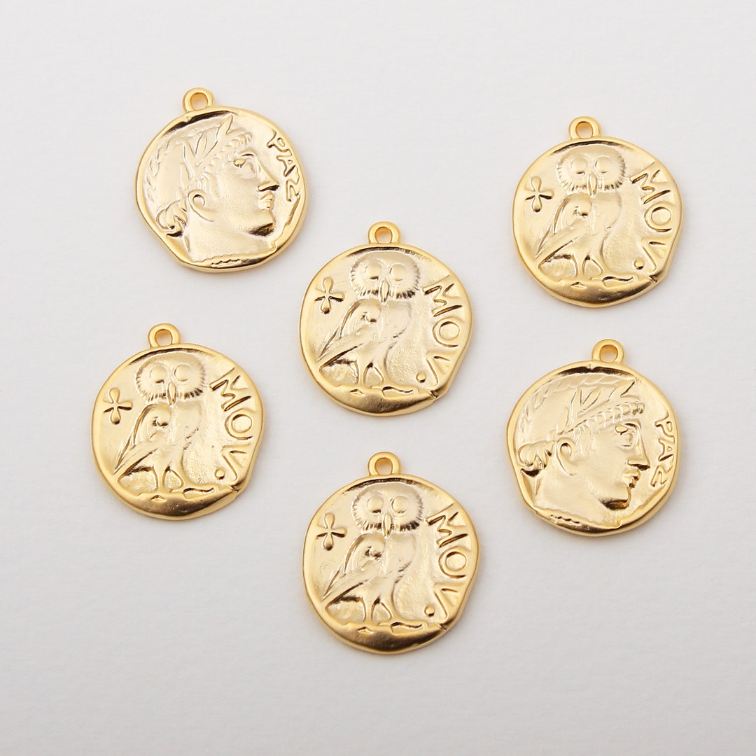 1PCS - the Owl of Minerva Ancient Roman Matte Gold Coin Pendant, Gold ...