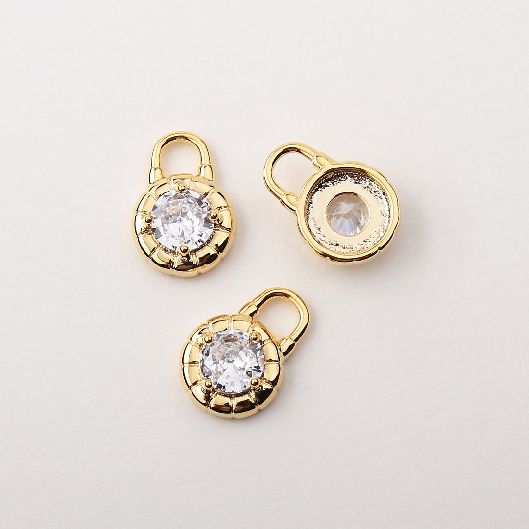 1PCS - Gold Padlock Style Solitaire Big Cubic Charm, Micro Pave Lucky ...