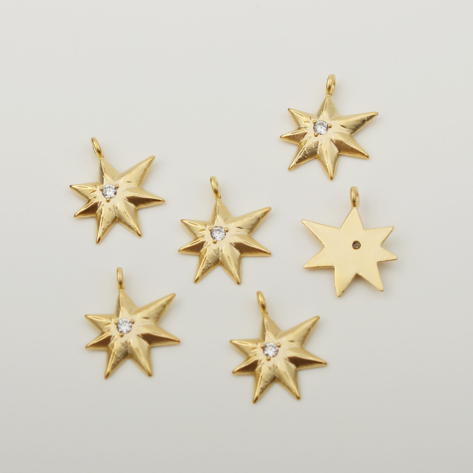 1STK - Matt Gold Stern mit Kubischem Anhänger, 1 Punkt CZ Gold Stern ...