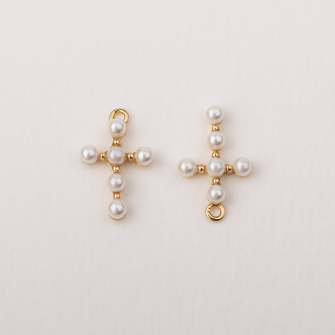 1PCS - Tiny White Pearl Cross Charm, Cross Pendant, Small Pearl Beads ...