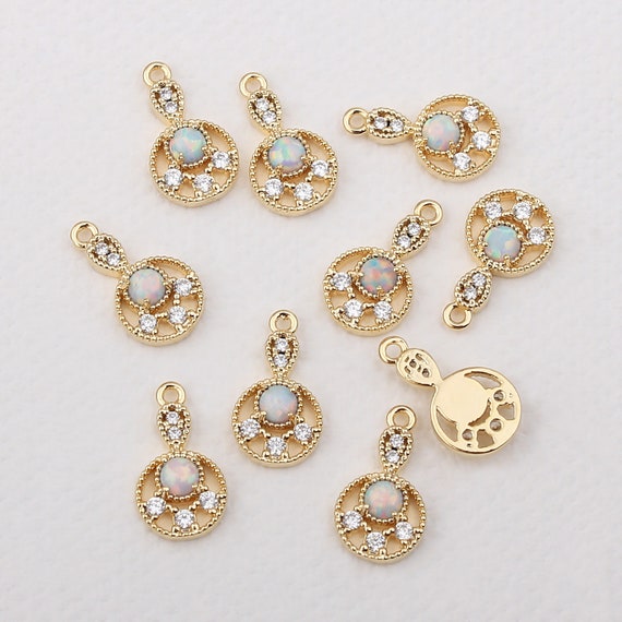 1PCS Opal Charms Round Opal Dangle Charm Opal with Cubic | Etsy