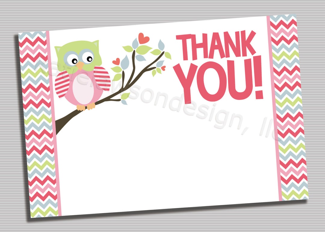 Owl Thank You Card - Etsy