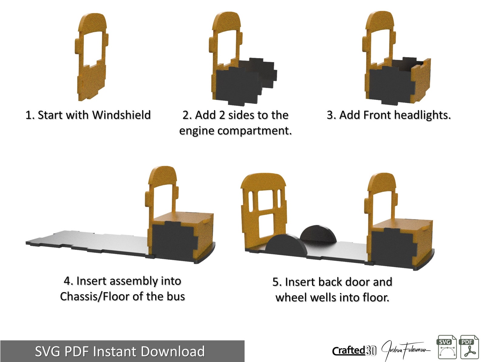 School Bus Decor Project - SVG+PDF Cut Files, Paint, Glue, and Assemble ...