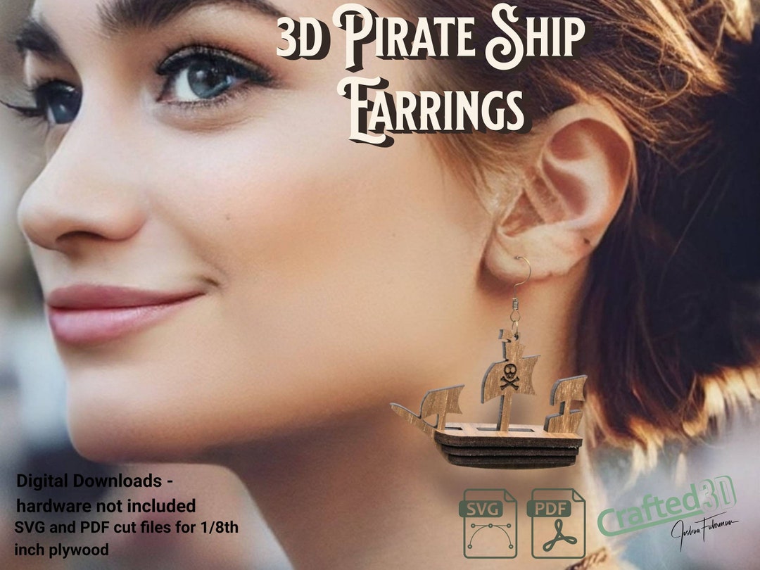 3D Pirate Ship Earrings - SVG+PDF Instant Cut File Download for 1/8th ...