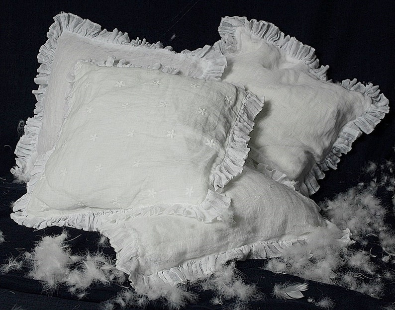Linen Ruffle Pillow Case 'sisi' White Gray Purple - Etsy