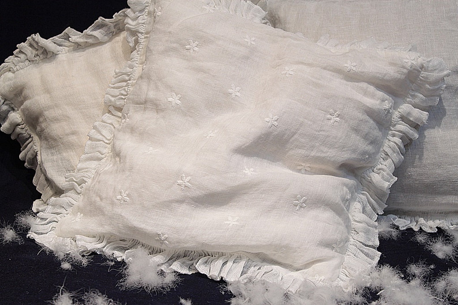 Linen Ruffle Pillow Case 'sisi' White Gray Purple - Etsy