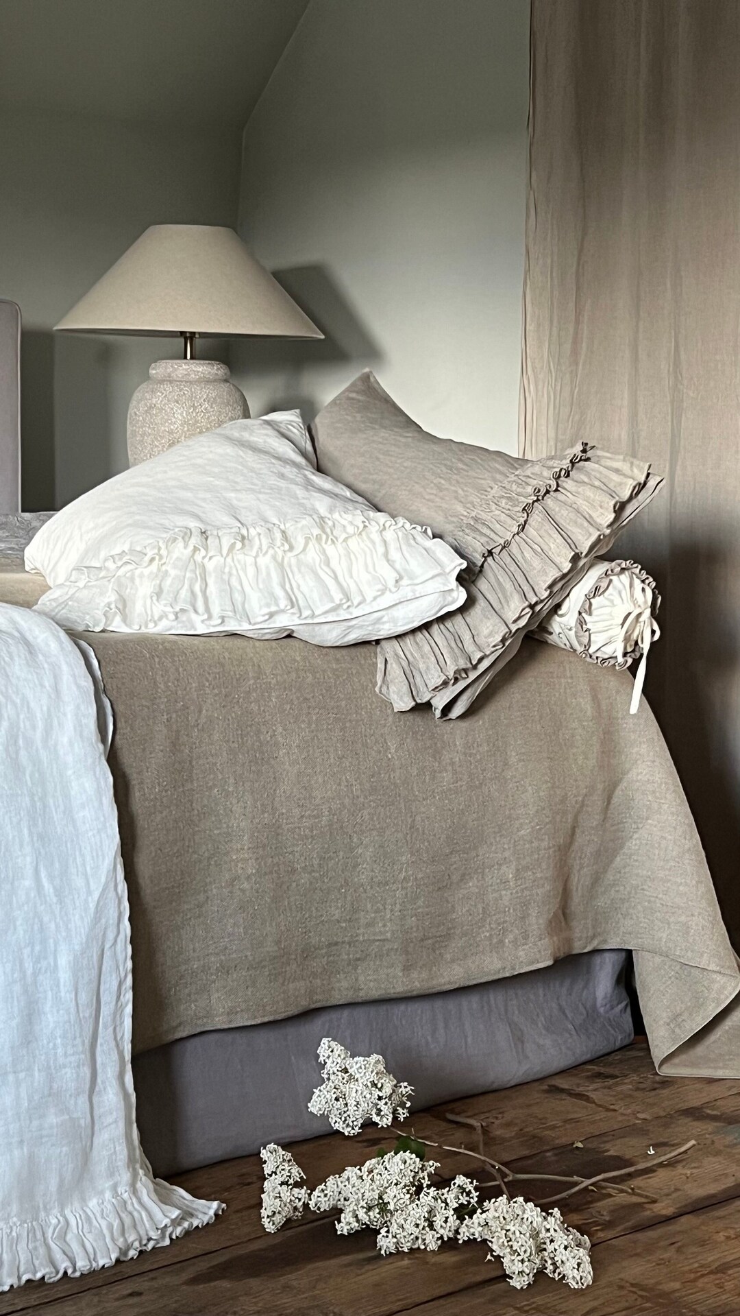 Linen Pillowcase 'sisi' With Sheer Double Ruffle - Etsy