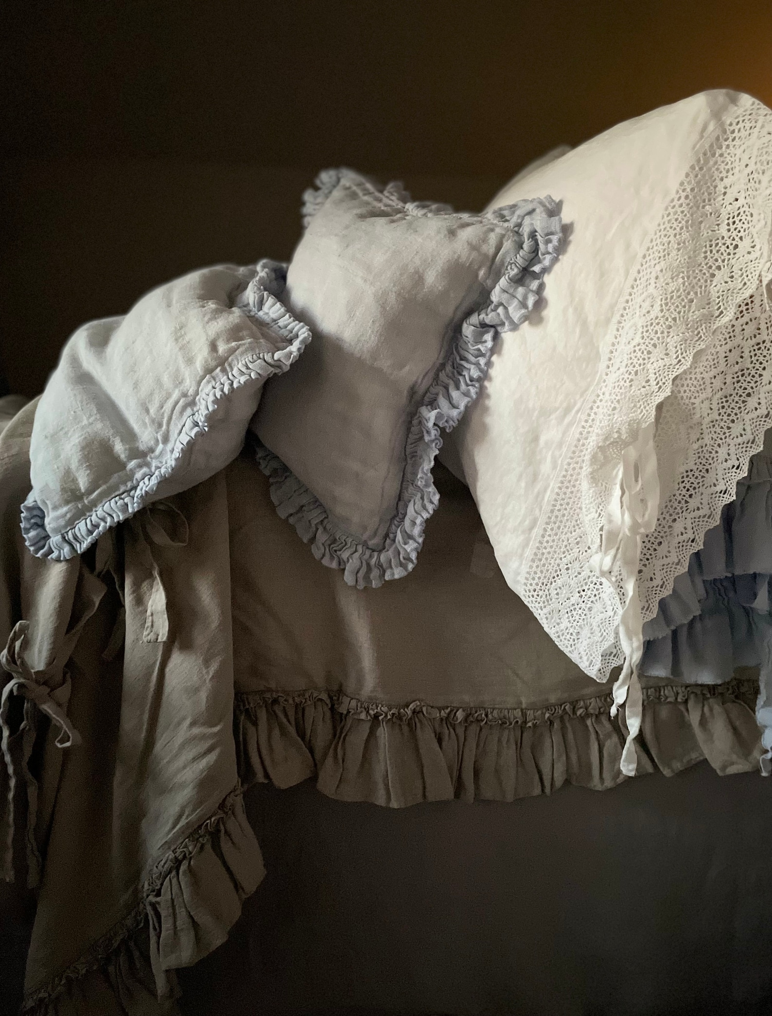 Linen Ruffle Pillow Case 'sisi' White Gray Purple - Etsy