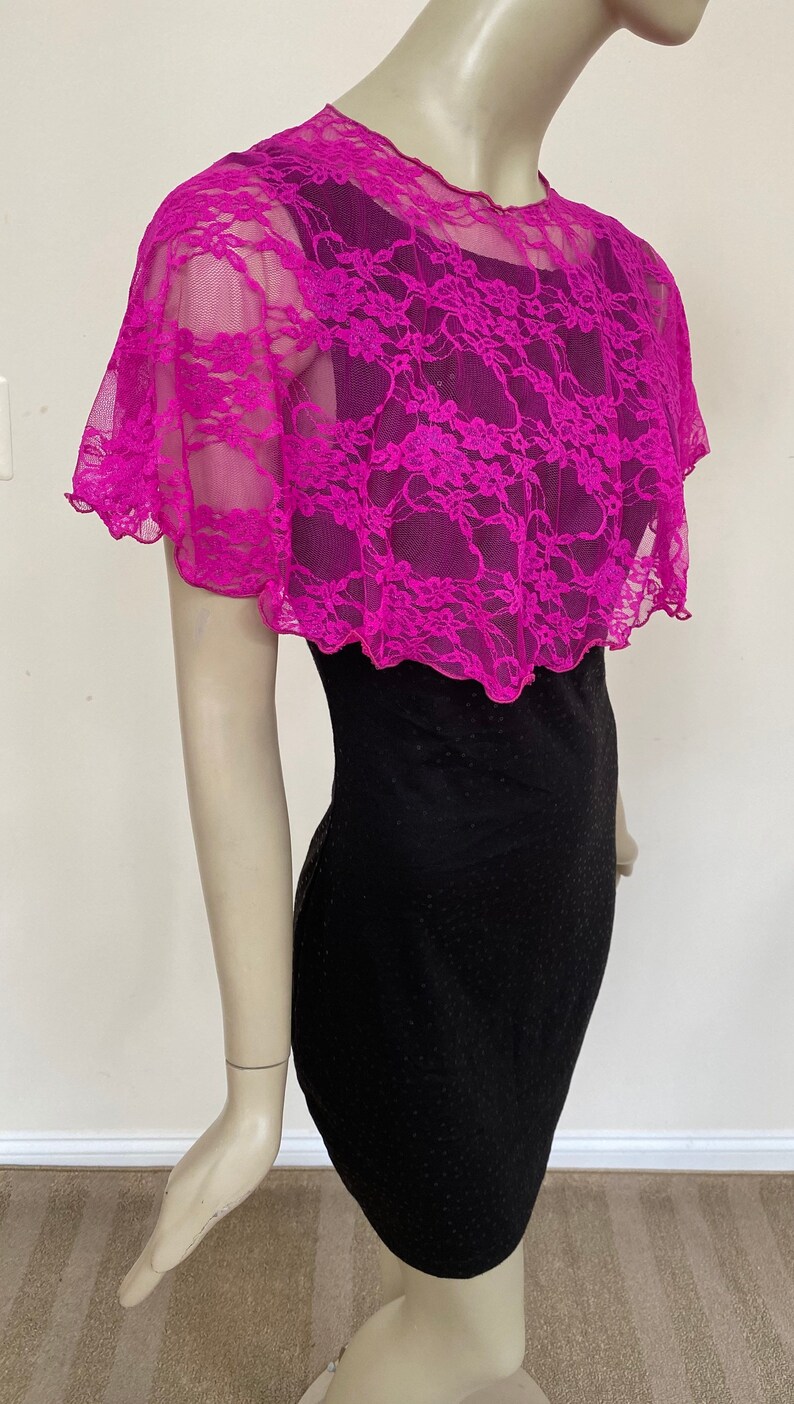 Bright Pink Lace Flared Mini Cape. Women's Hot Pink Sheer Lace Top ...