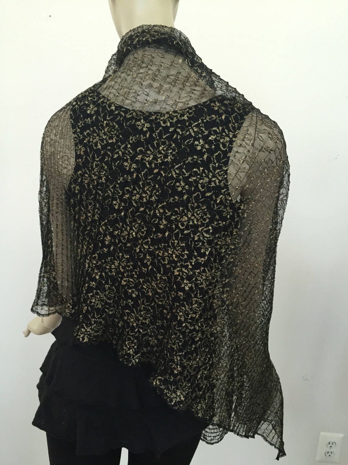 Black-gold Bell Plisse Scarf. Pleated Glittery Lace Scarf. - Etsy