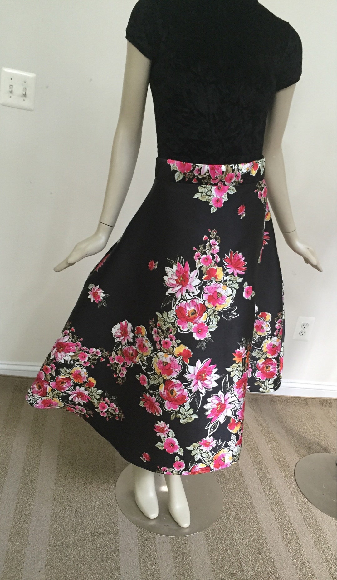 Made to Order. Full Floral Midi Skirt. Elegant A-line Ankle Length ...