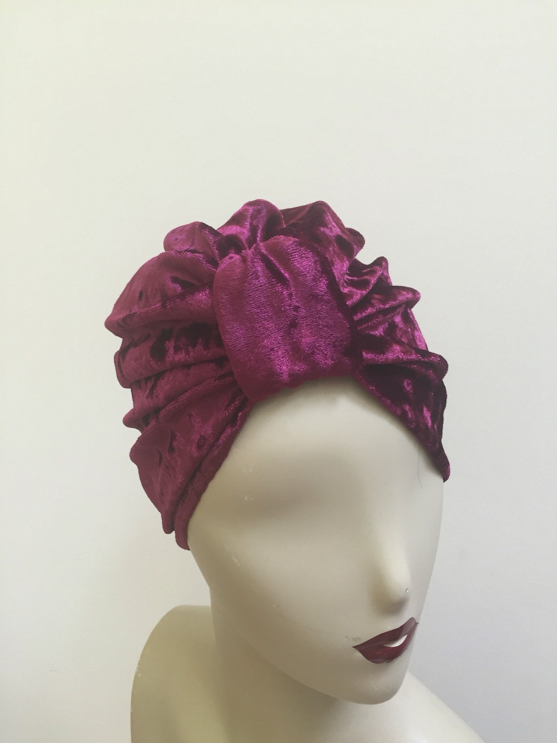 Woman's Burgundy Red Crushed Velvet Turban Hat. Elegant Turban in Soft ...