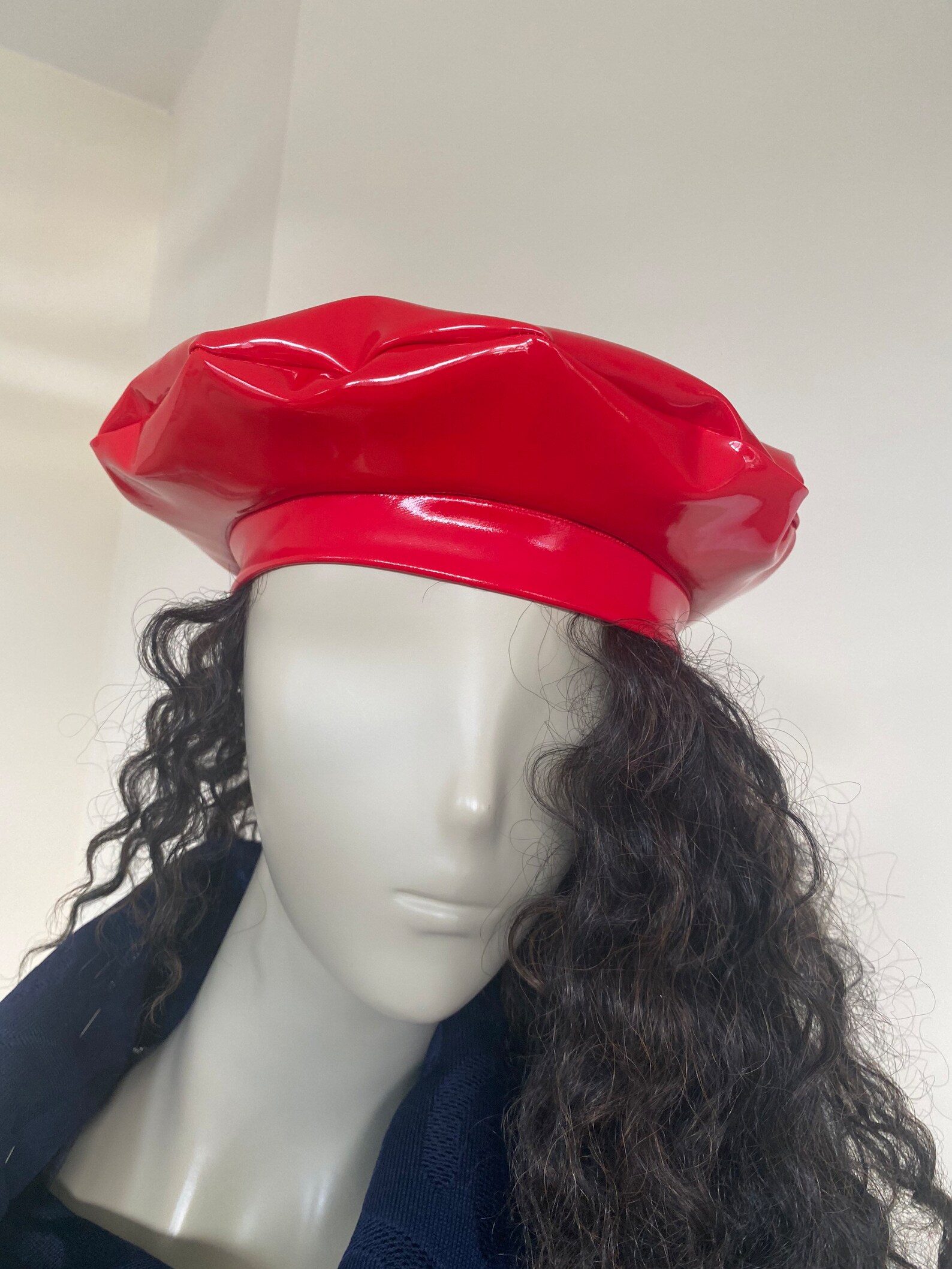 Scarlet Red Faux Patent Leather French Beret With Flexi Band. Women's ...
