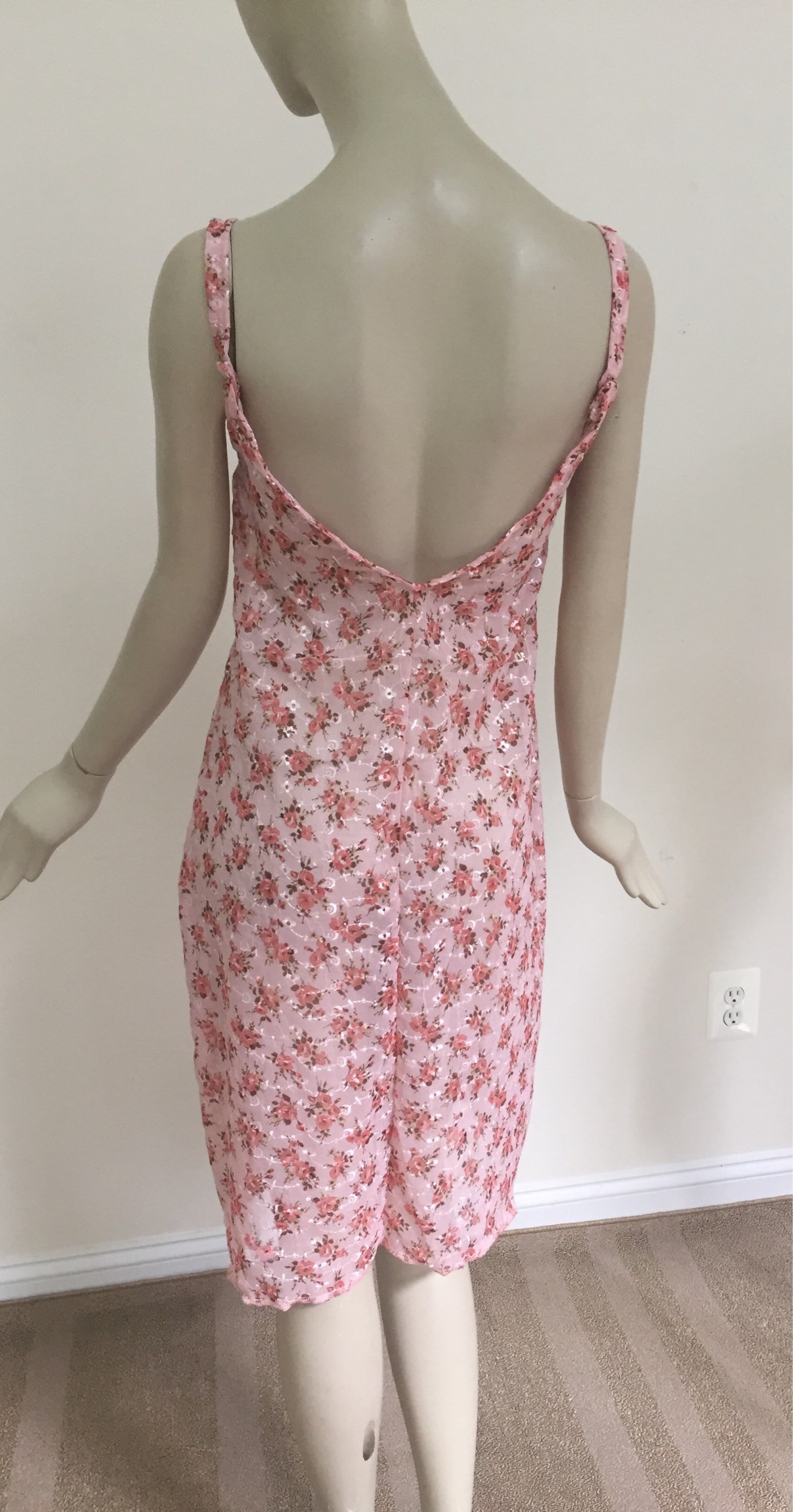 Shrimp Pink Eyelet Lace A-summer Slip Dress. Pink Floral Lace Spaghetti ...