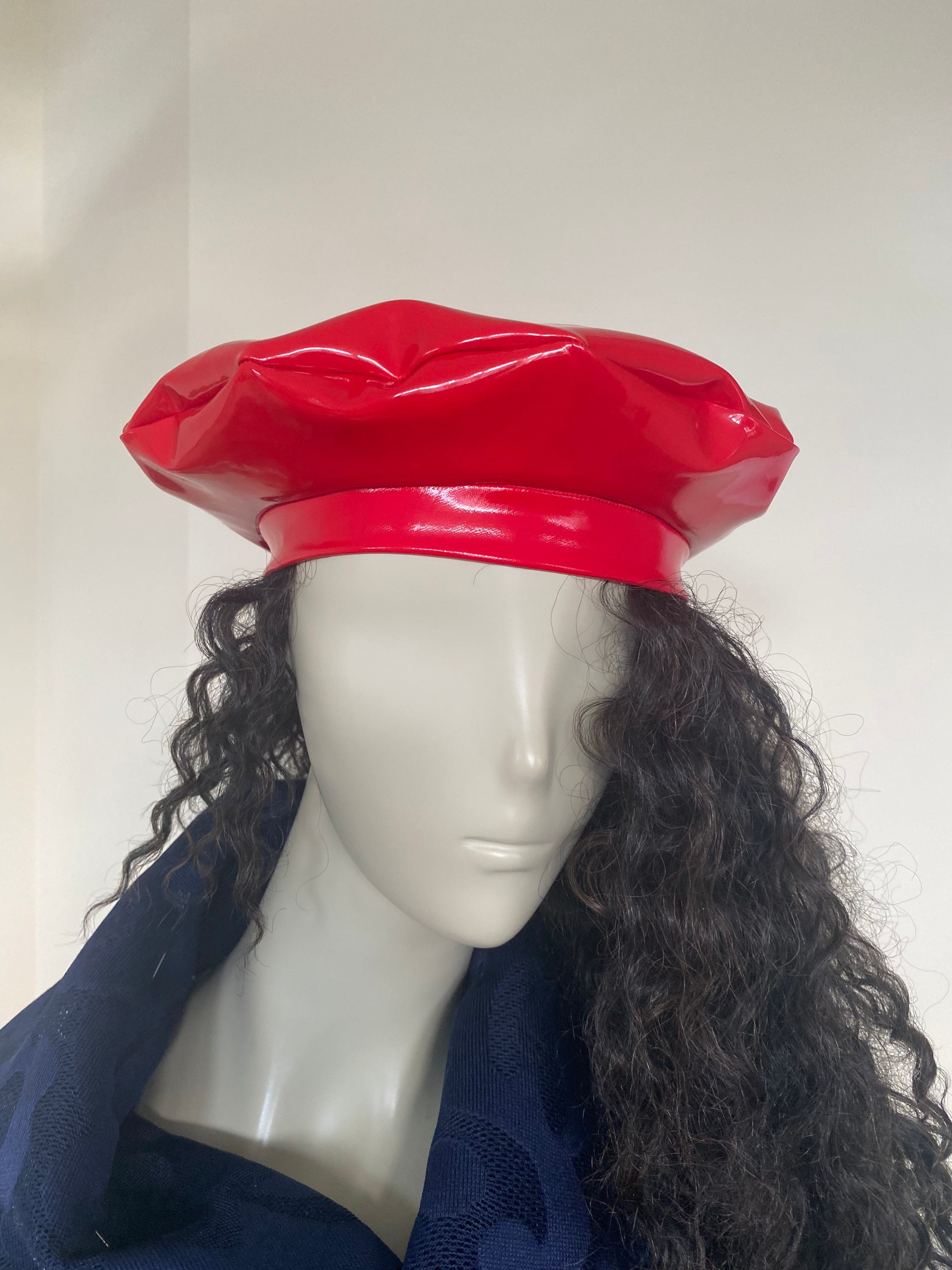 Scarlet Red Faux Patent Leather French Beret With Flexi Band. Women's ...