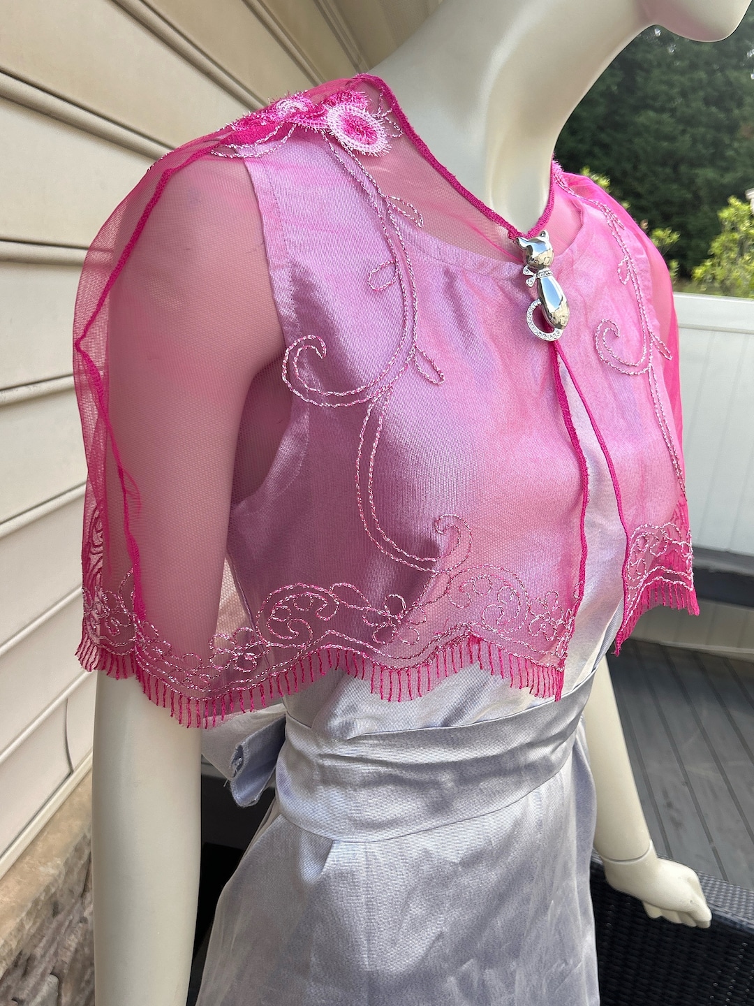 Elegant Fuchsia and Silver Lace Cape. Glittery Hot Pink Wedding Shrug ...