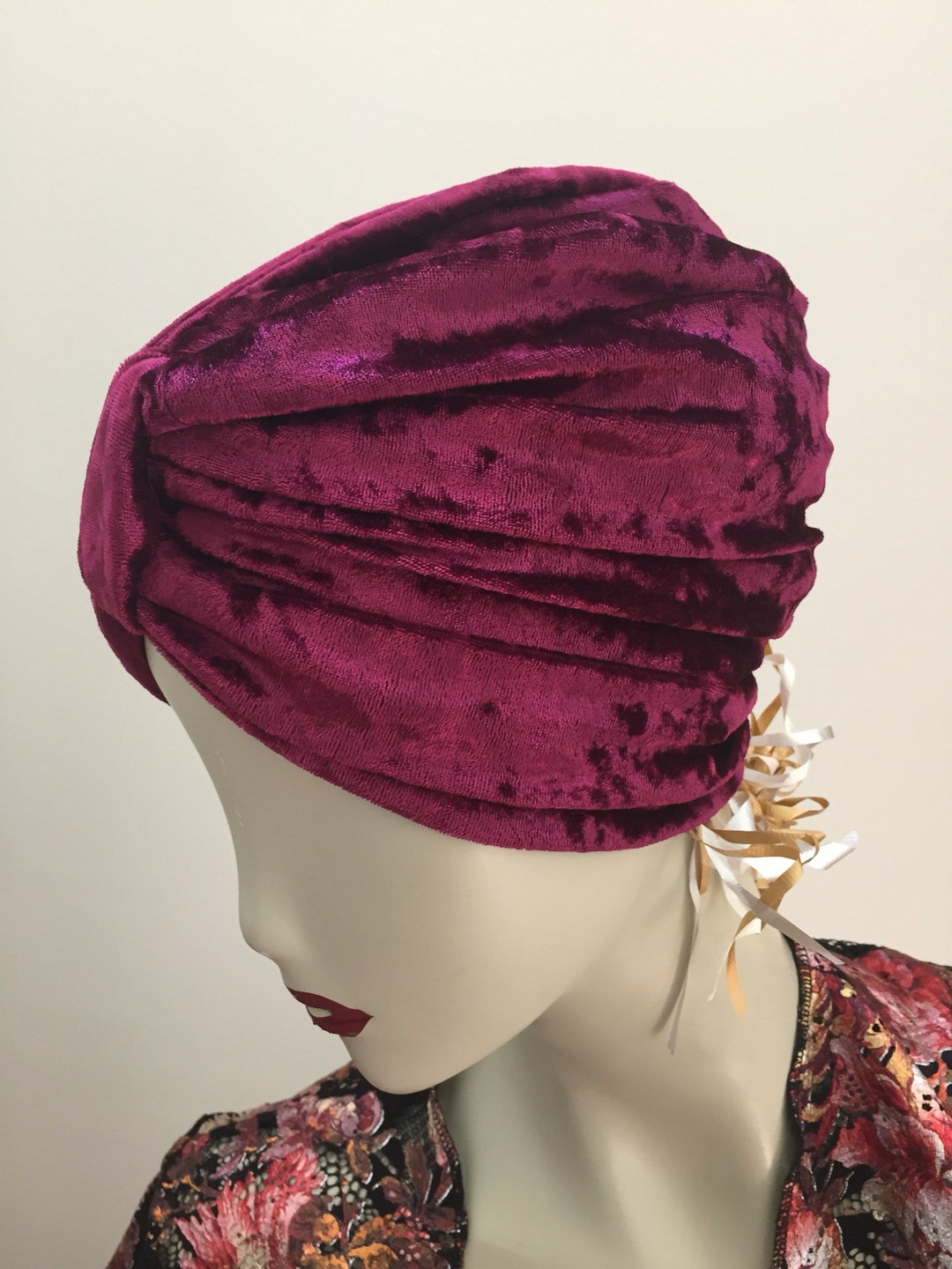 Woman's Burgundy Red Crushed Velvet Turban Hat. Elegant Turban in Soft ...