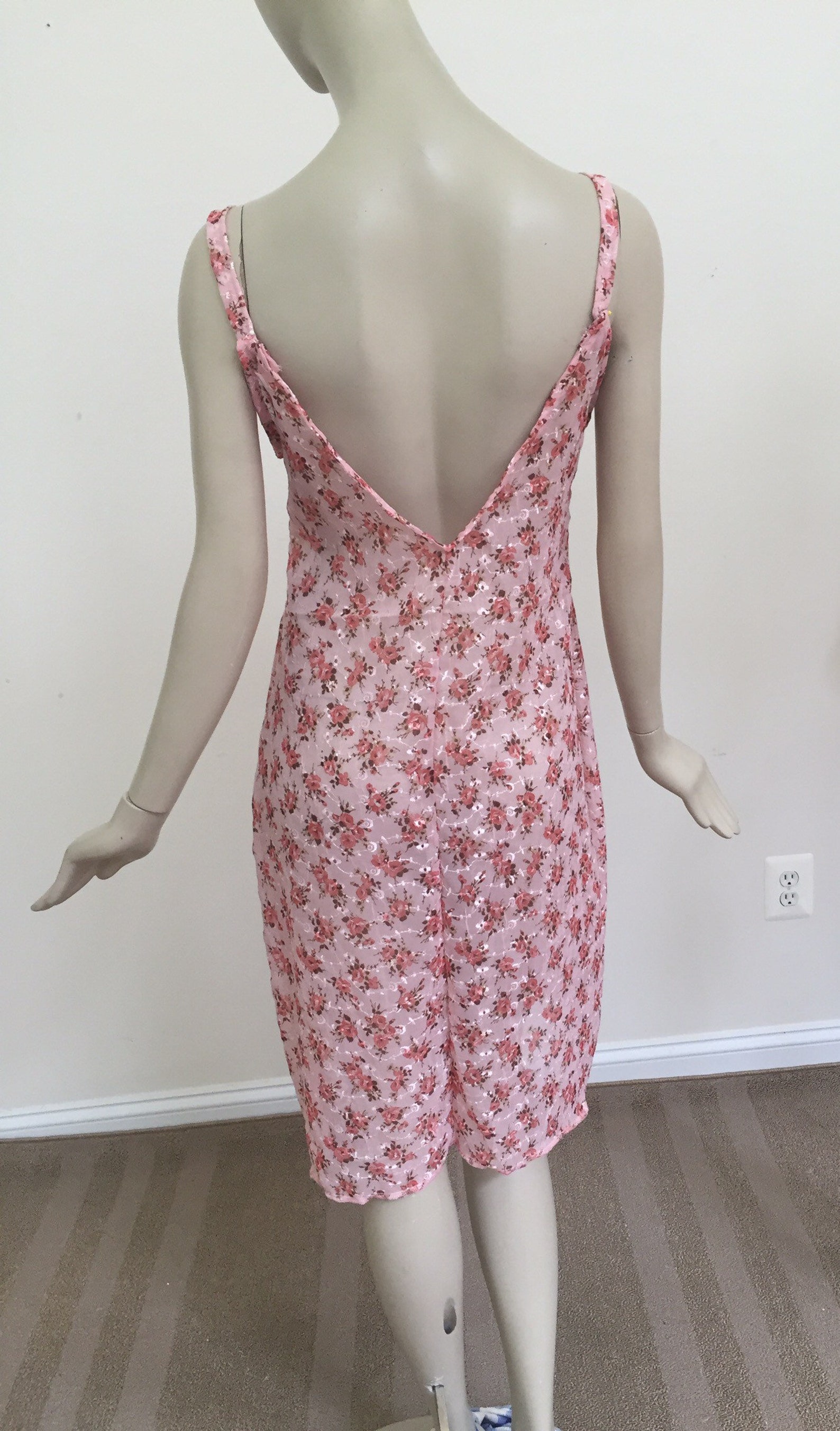 Shrimp Pink Eyelet Lace A-summer Slip Dress. Pink Floral Lace Spaghetti ...