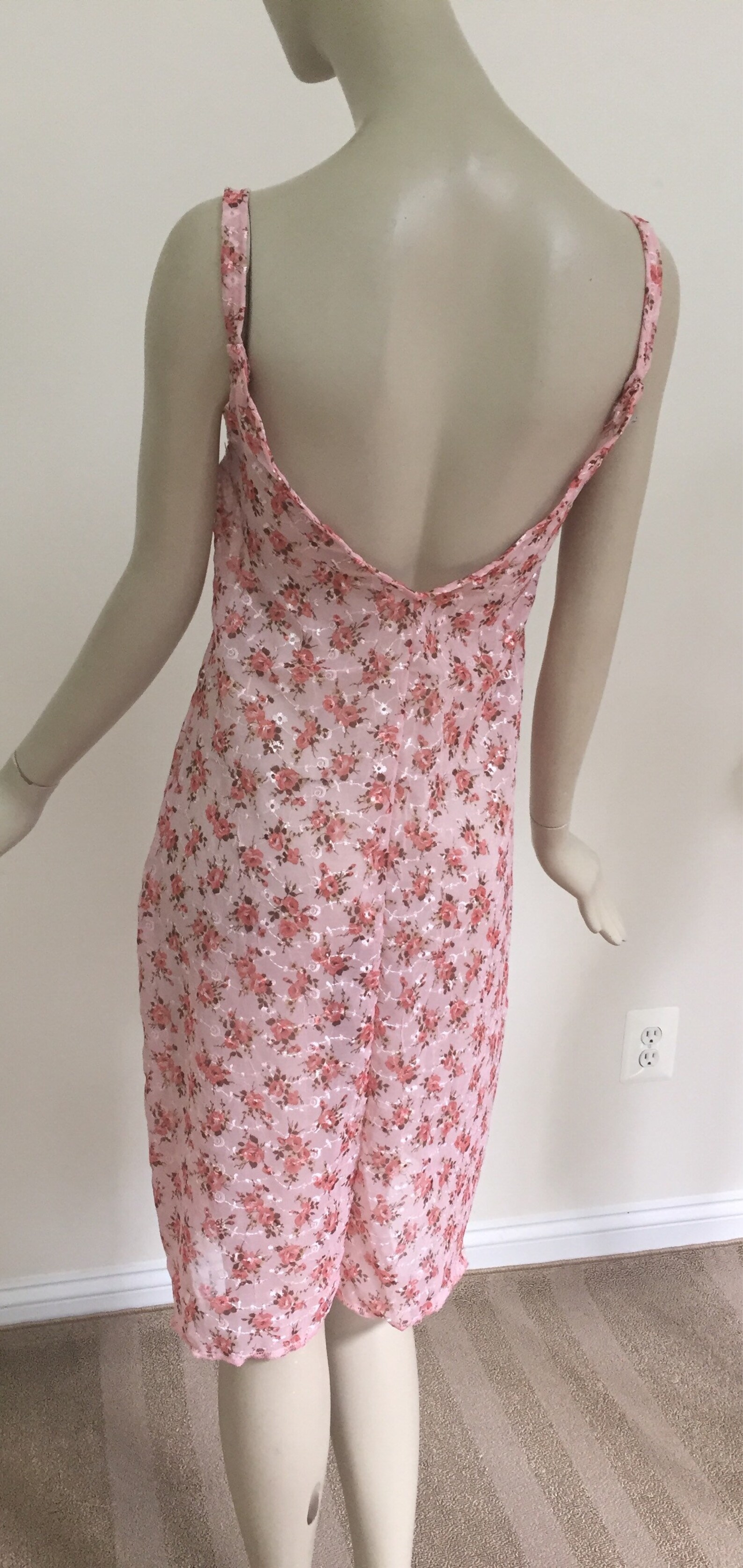 Shrimp Pink Eyelet Lace A-summer Slip Dress. Pink Floral Lace Spaghetti ...