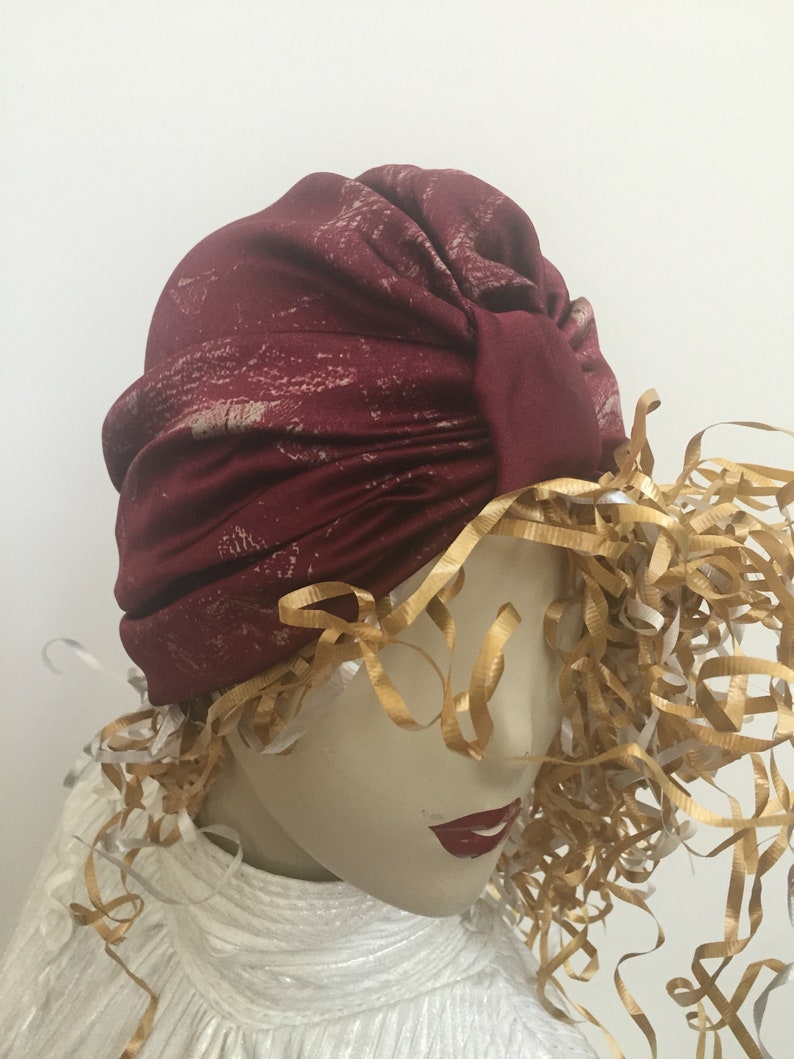 Woman's Burgundy Silk Turban Hat. Elegant Turban in Glossy Stretch ...