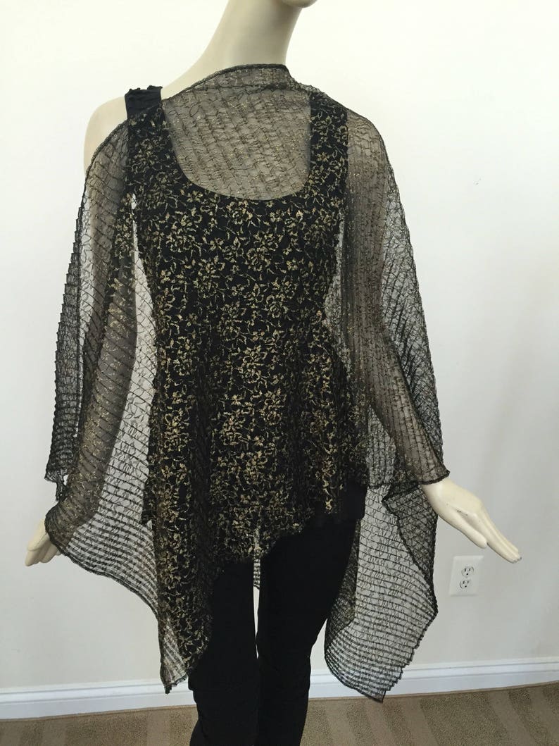 Black-gold Bell Plisse Scarf. Pleated Glittery Lace Scarf. Women's Fine ...