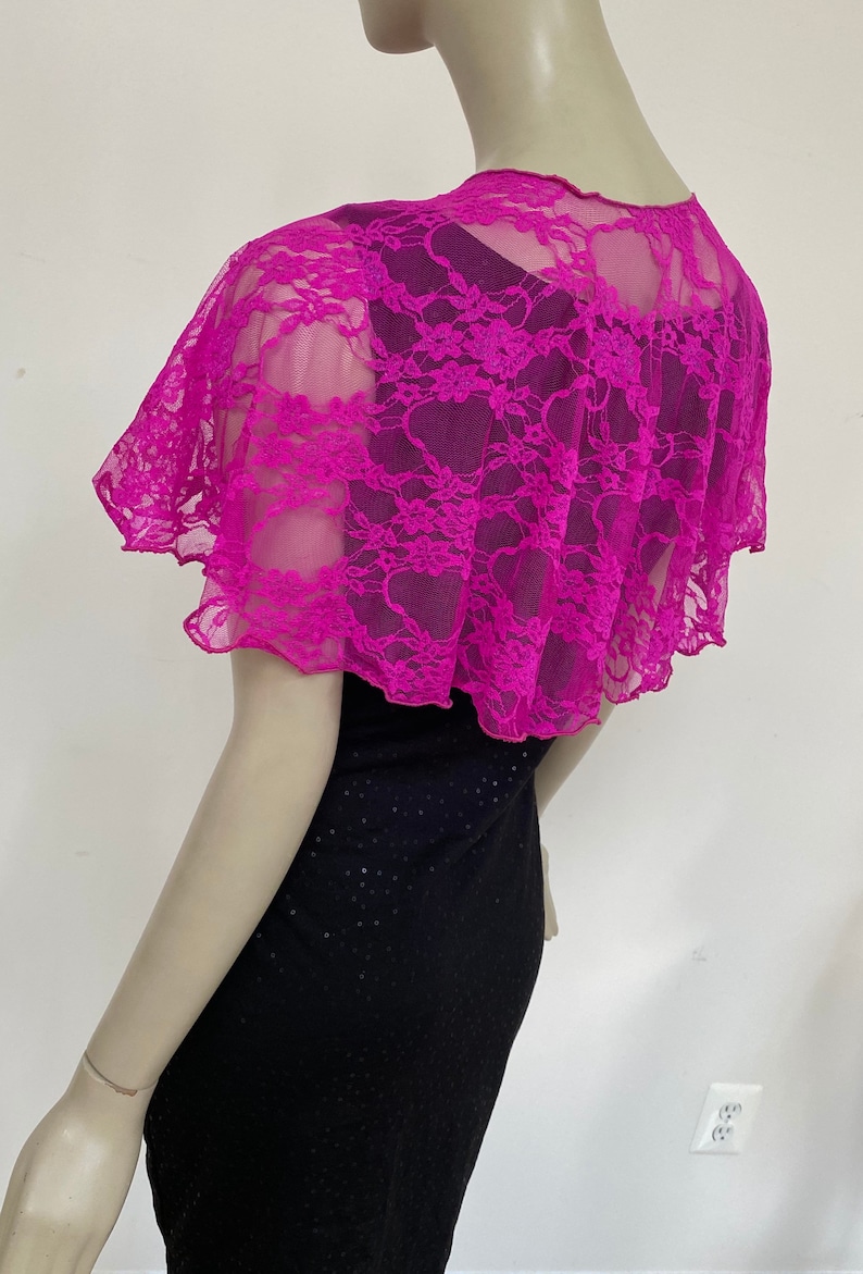 Bright Pink Lace Flared Mini Cape. Women's Hot Pink Sheer Lace Top ...