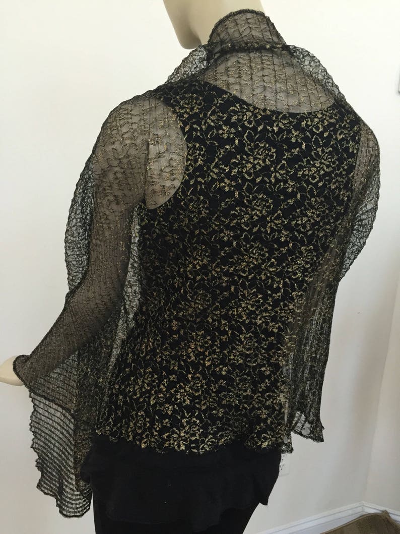 Black-gold Bell Plisse Scarf. Pleated Glittery Lace Scarf. Women's Fine ...