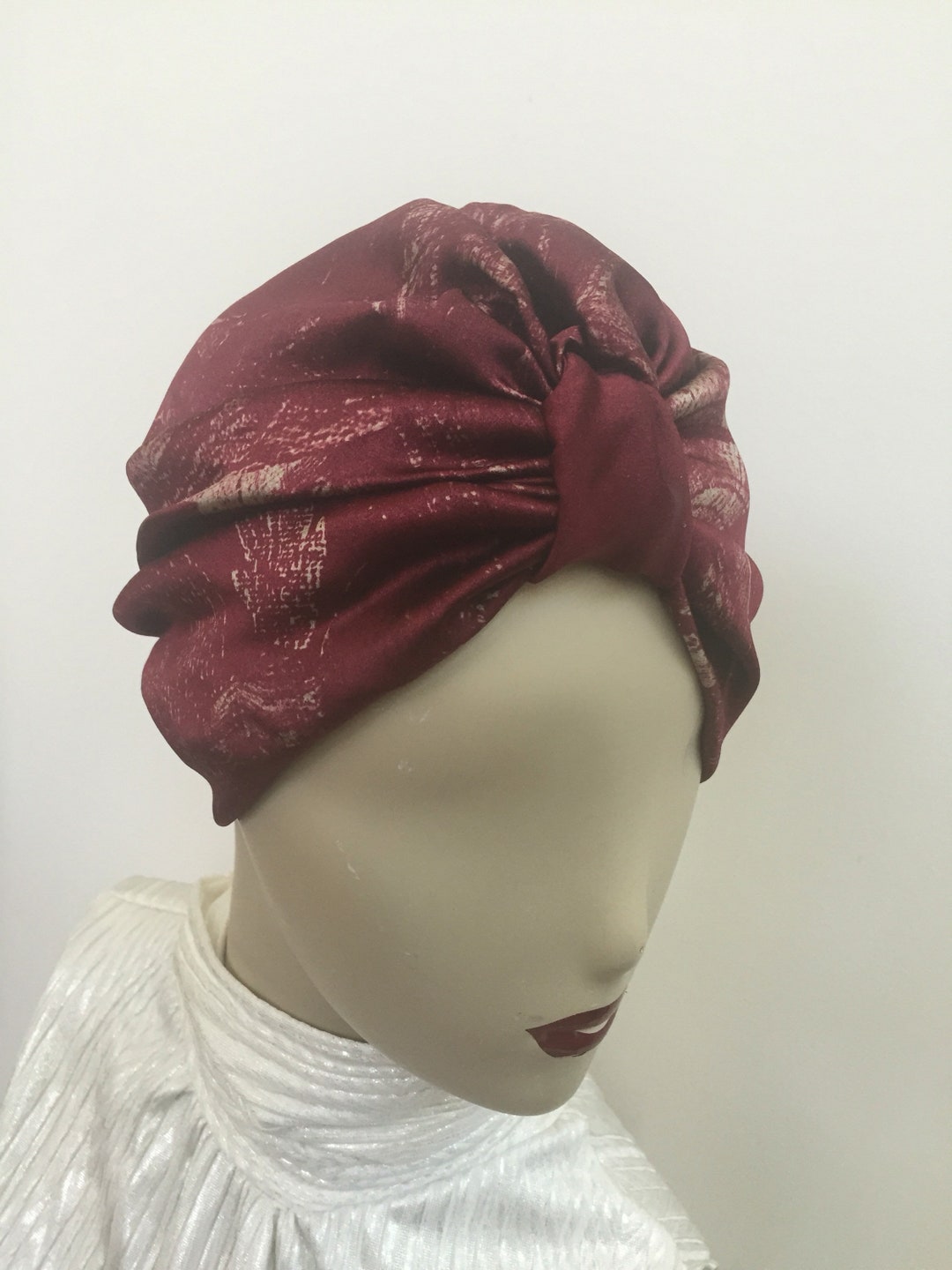 Woman's Burgundy Silk Turban Hat. Elegant Turban in Glossy Stretch ...