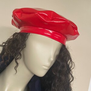 Scarlet Red Faux Patent Leather French Beret With Flexi Band. Women's ...