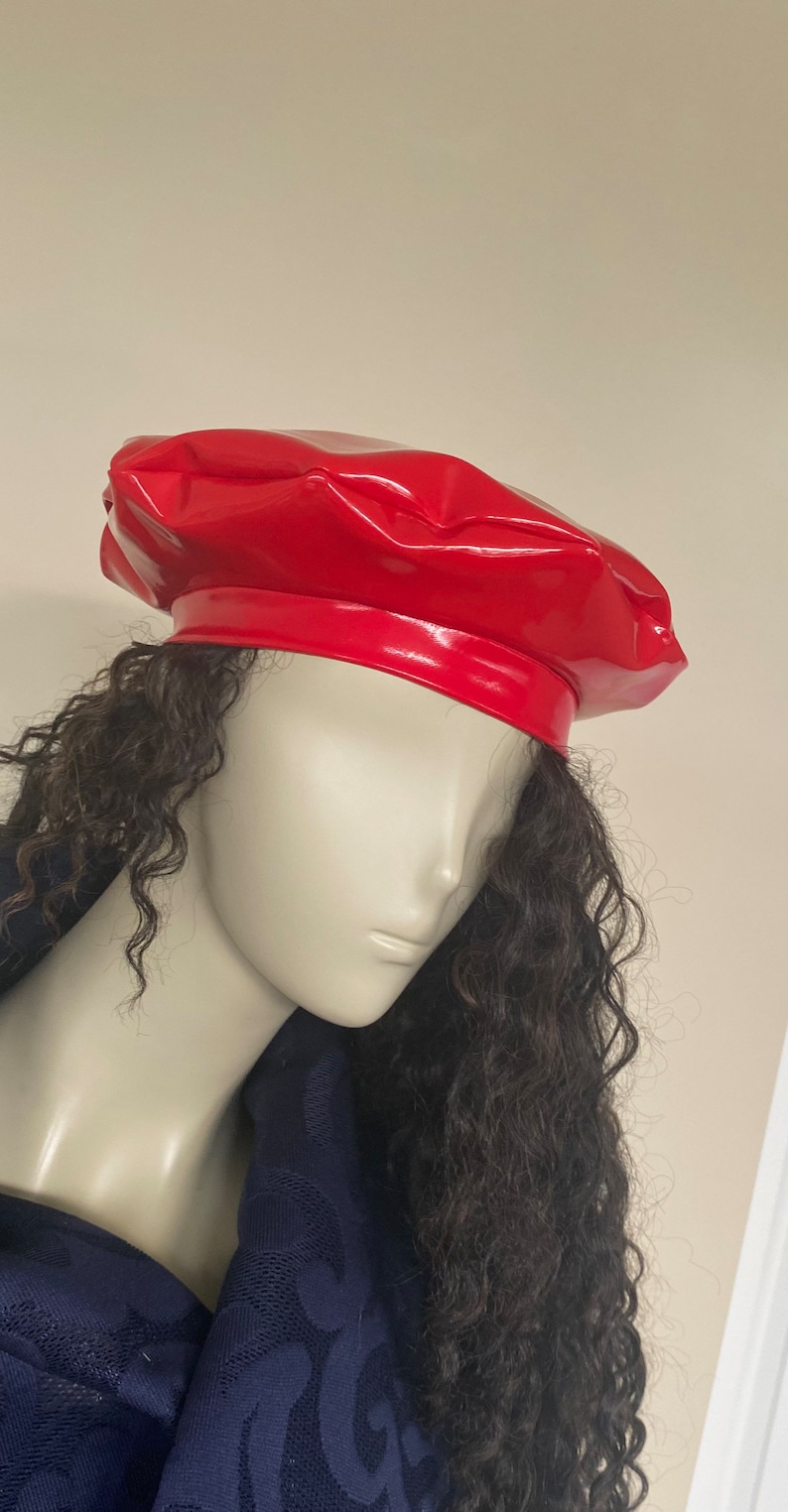 Scarlet Red Faux Patent Leather French Beret With Flexi Band. Women's ...
