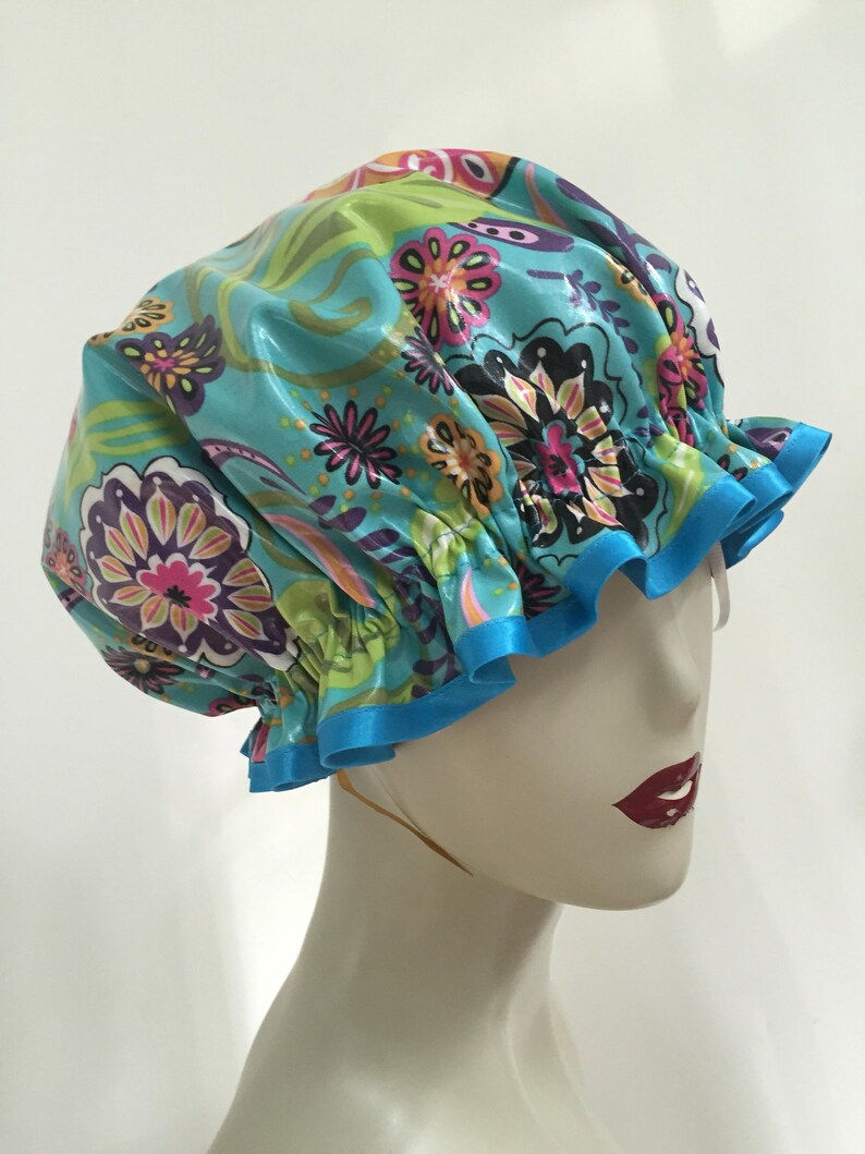Floral Fantasy Vintage Shower Cap Aqua. Laminated Cotton. - Etsy