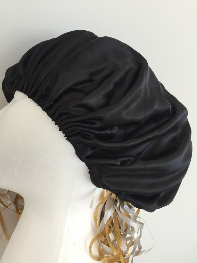 Black Nylon Sleep Cap-black. Fine Nylon Bed Hat, Satin Trimmed, Softer ...