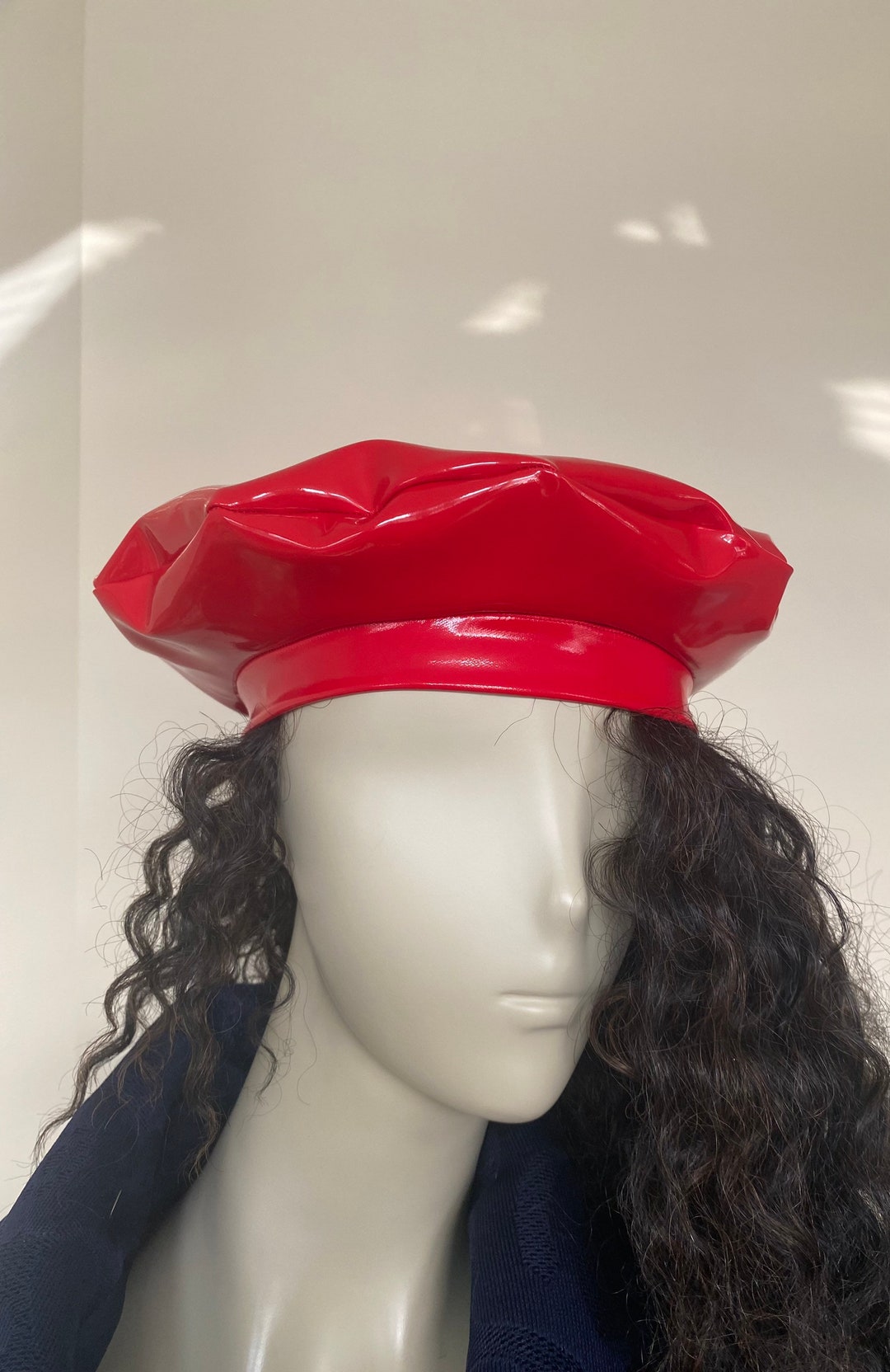 Scarlet Red Faux Patent Leather French Beret With Flexi Band. Women's ...