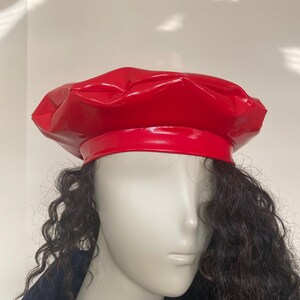 Scarlet Red Faux Patent Leather French Beret With Flexi Band. Women's ...