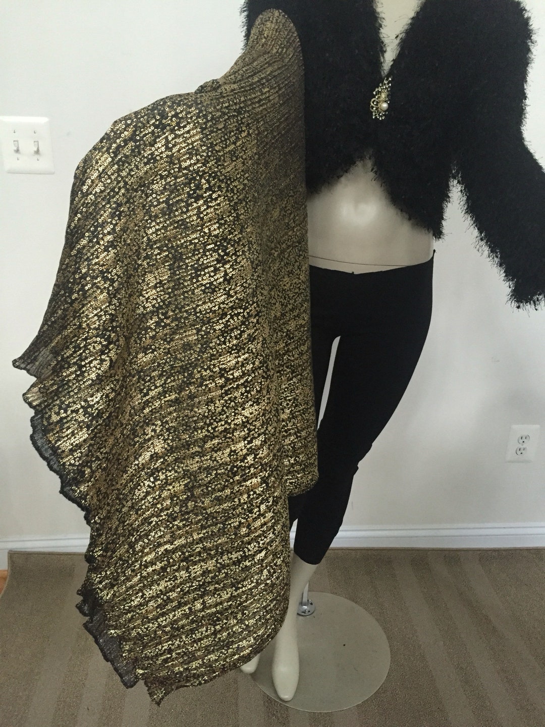 Reversible Gold Embossed Pleated Scarf. Accordion Georgette Evening ...