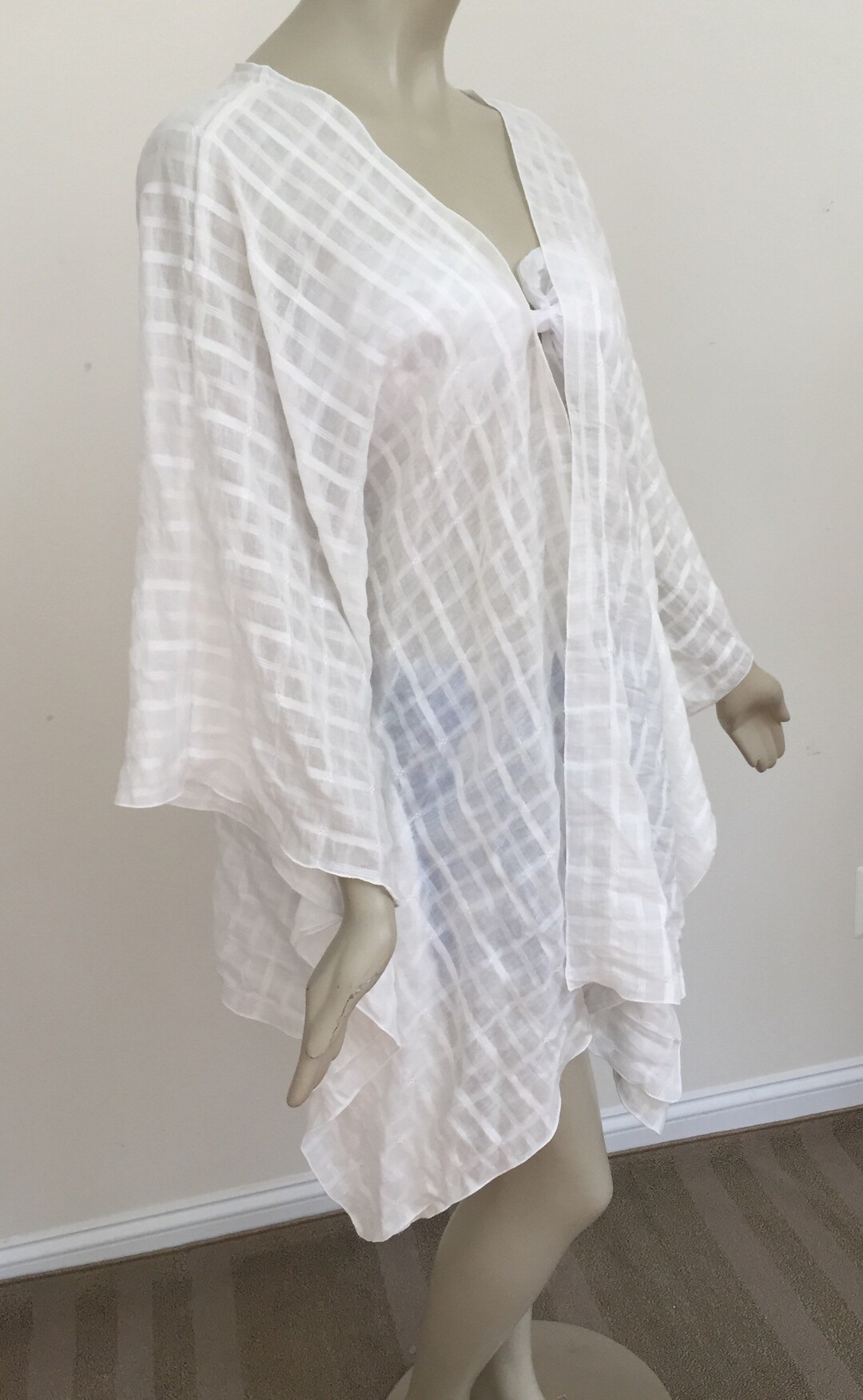 White Cotton Blend Kaftan. White Cotton Beach Dress. Resort Bathing ...