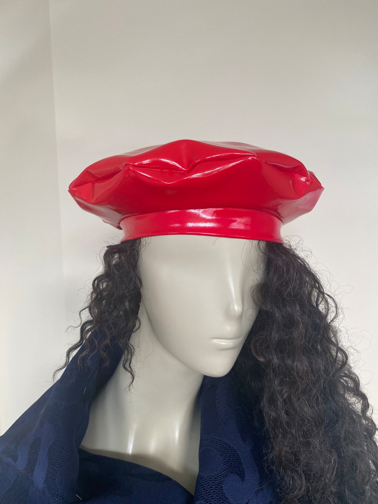 Scarlet Red Faux Patent Leather French Beret With Flexi Band. Women's ...