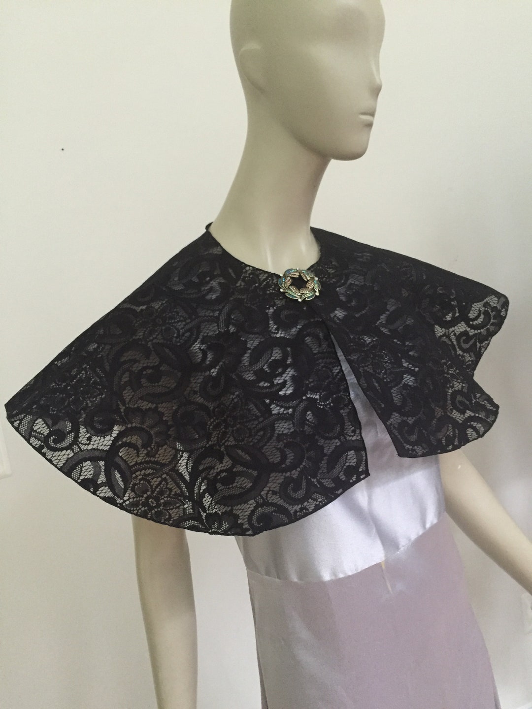 Elegant Black Organdy Lace Flared Cape. Sheer Nylon Wedding Shrug ...