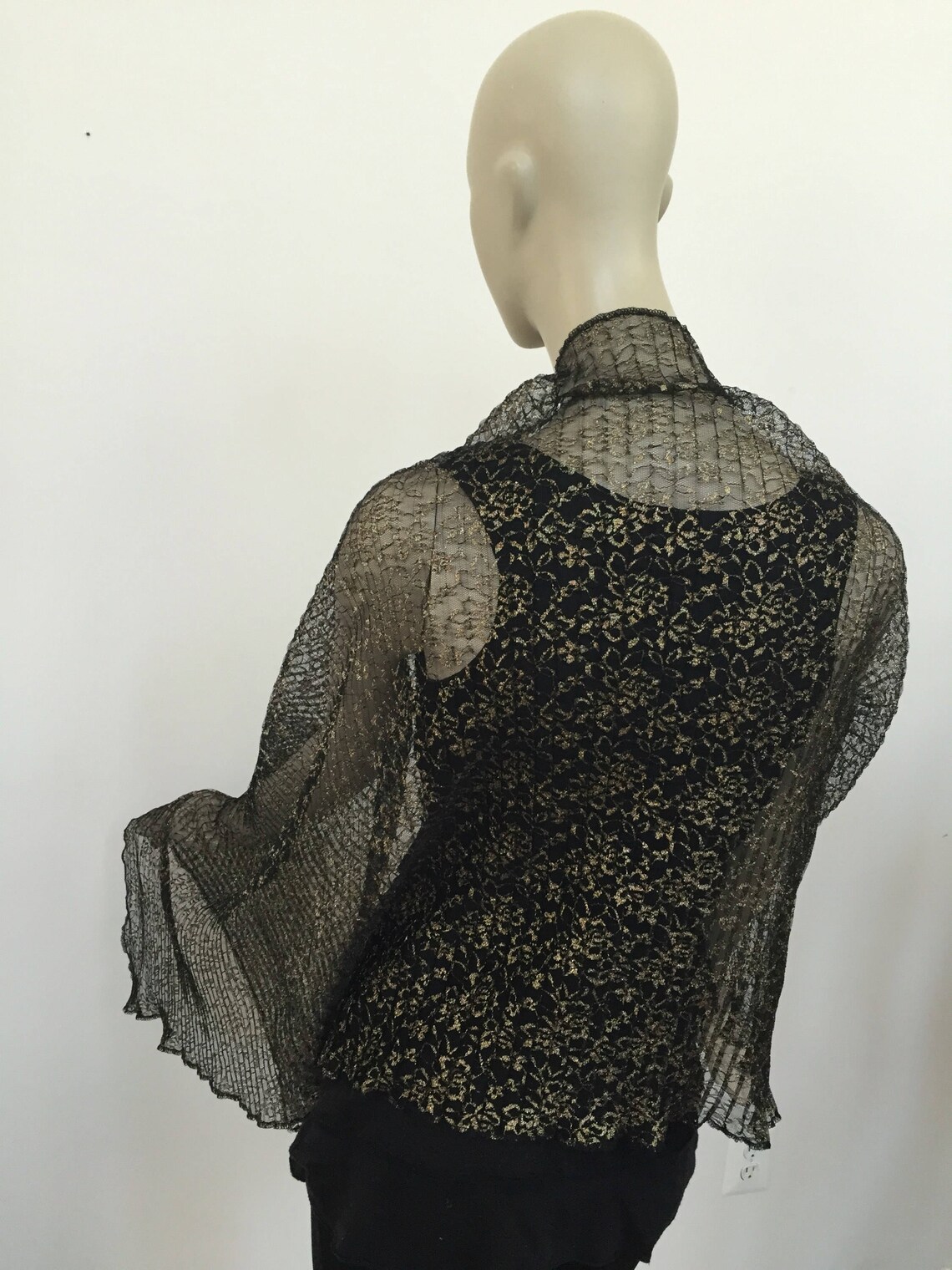 Black-gold Bell Plisse Scarf. Pleated Glittery Lace Scarf. - Etsy