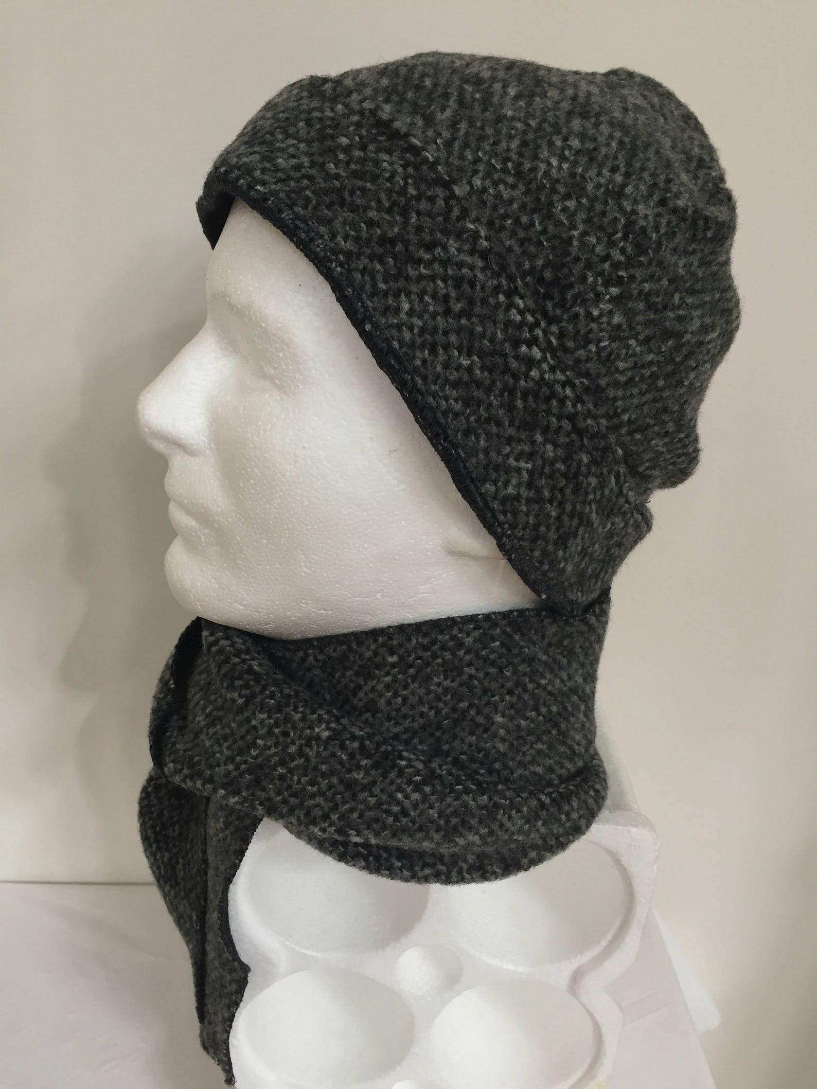 Grey Wool Men's Beanie Hat and Scarf Set. Knitted Wool | Etsy