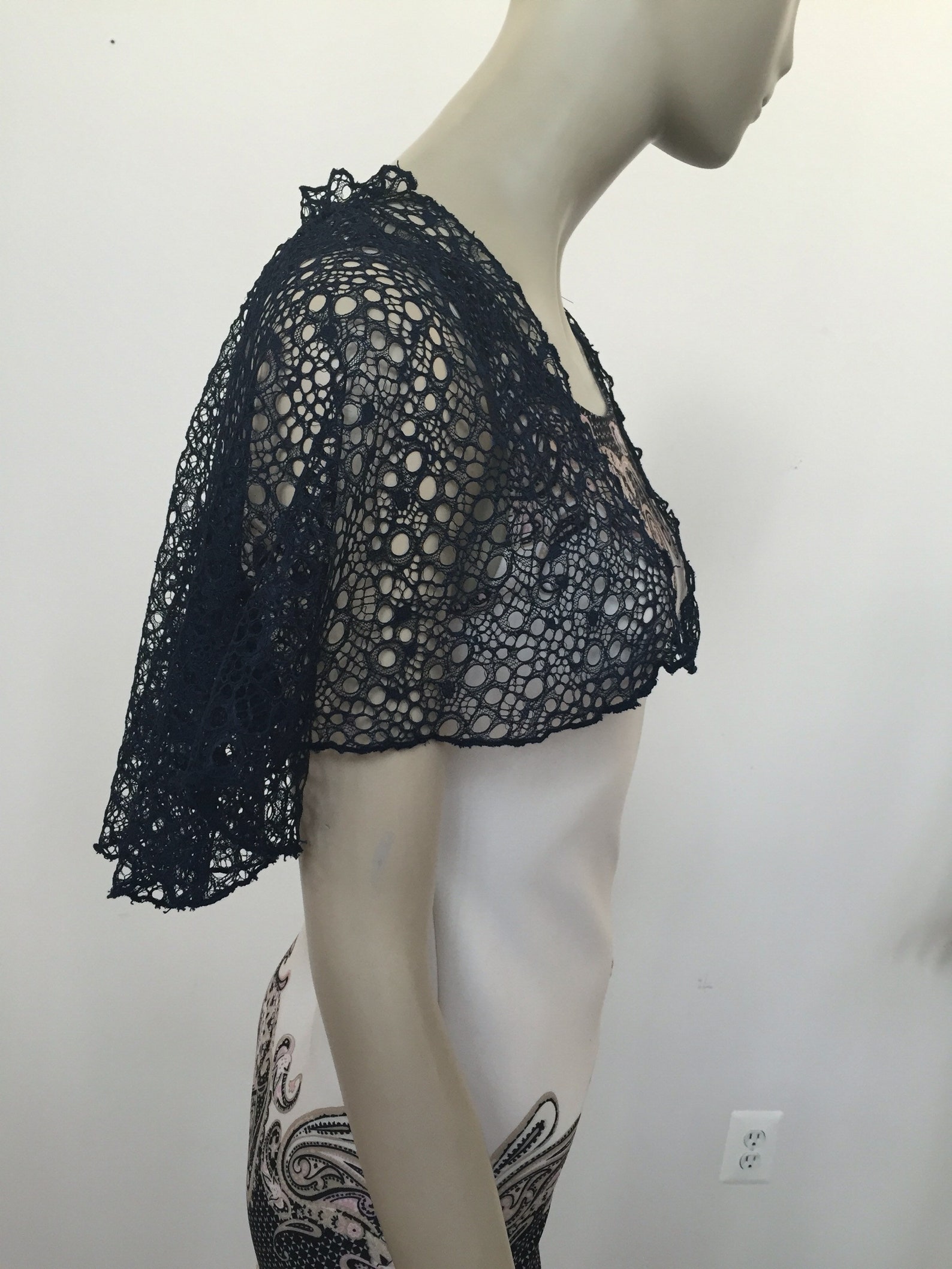Navy Blue Mesh Lace Cape. Blue Sheer Lace Mini Capelette. - Etsy