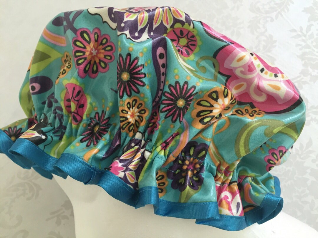 Floral Fantasy Vintage Shower Cap Aqua. Laminated Cotton. One Adult ...
