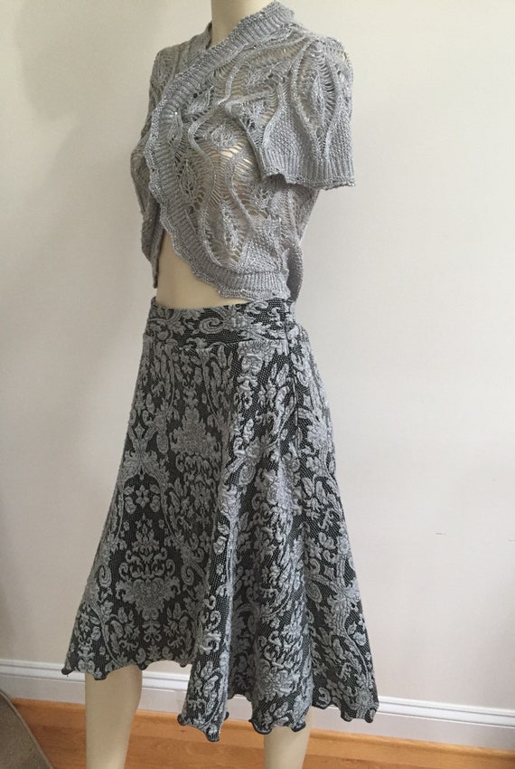 Gray Embossed Cotton Knit A-Line Midi Skirt. Grey Damask | Etsy