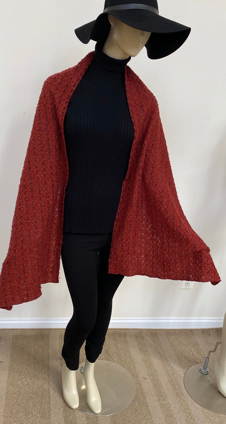 Extra Long Red and Sparkly Black Boucle Knit Wrap Scarf. Holiday Red ...