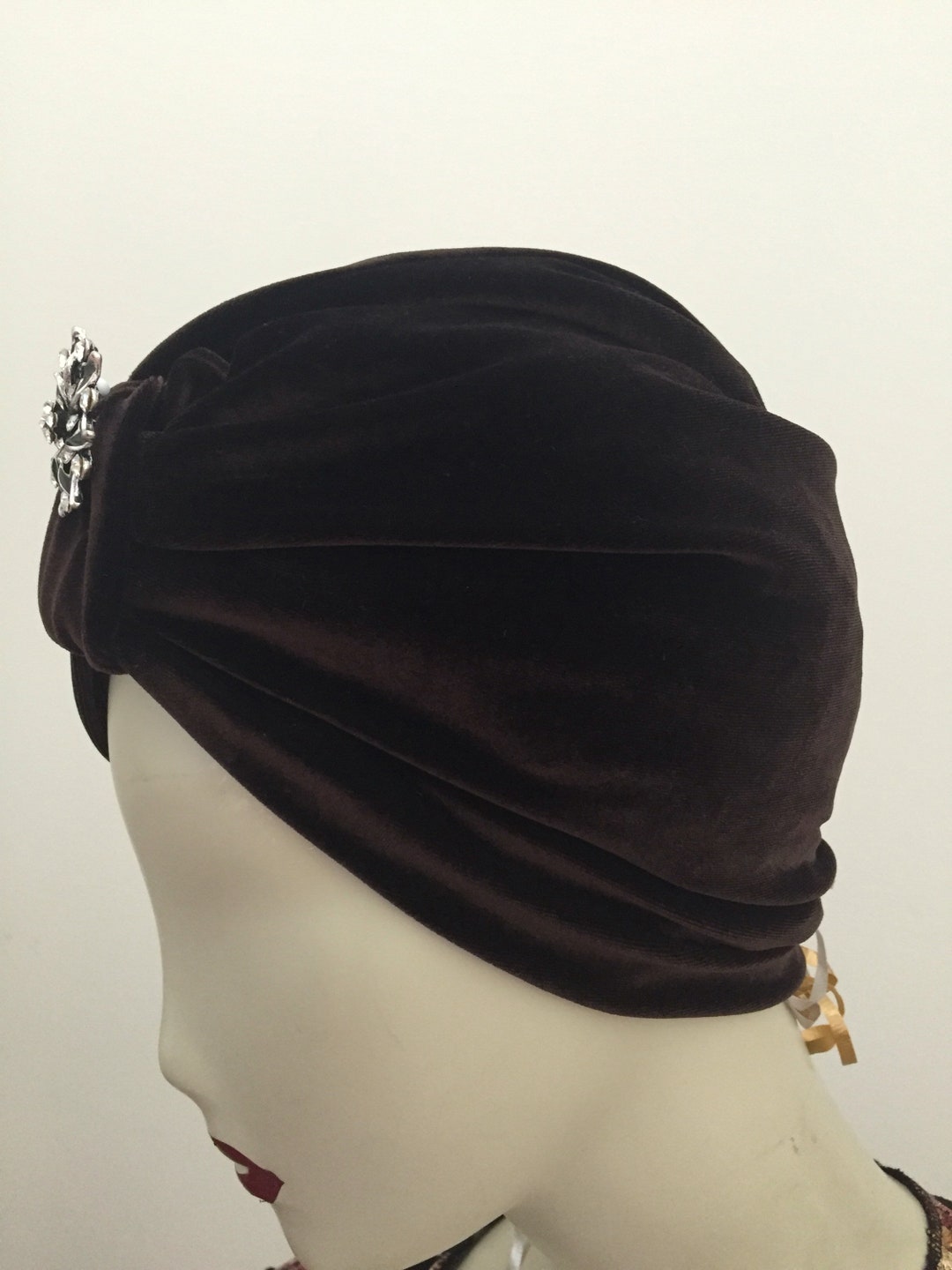 Woman's Brown Plush Velvet Turban Hat. Elegant Turban, Soft Stretch Fit ...