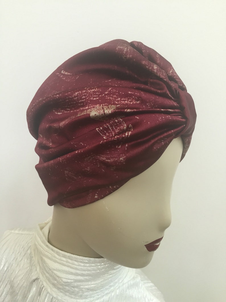 Woman's Burgundy Silk Turban Hat. Elegant Turban in Glossy Stretch ...