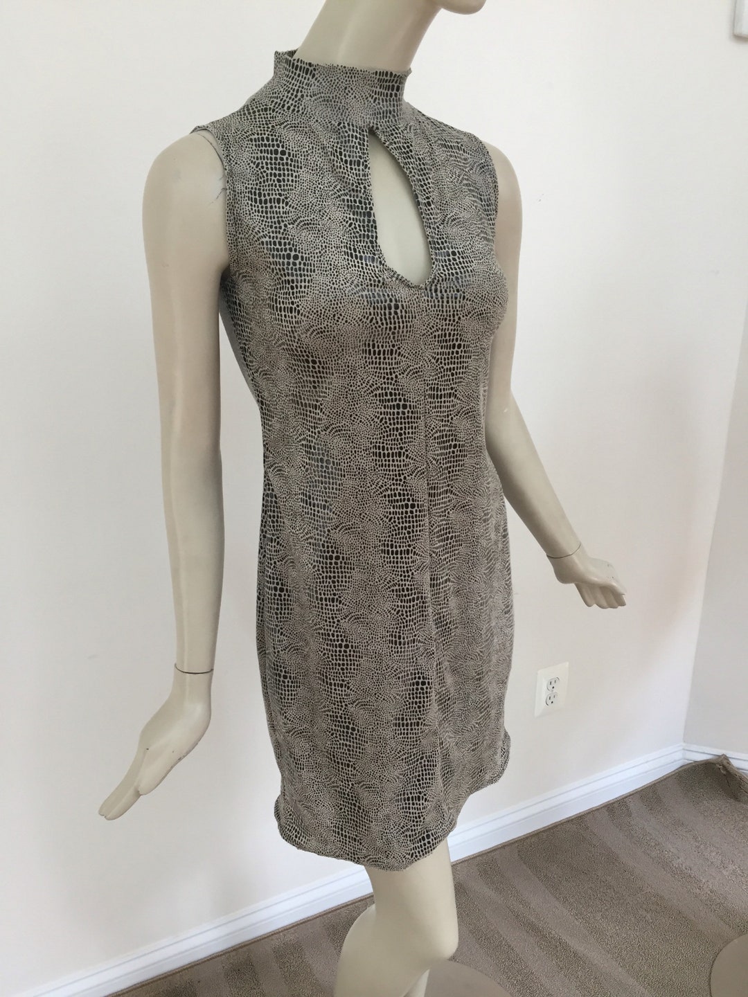 Python Print Mock Turtleneck Sheath Dress With Keyhole Front. Snakeskin ...